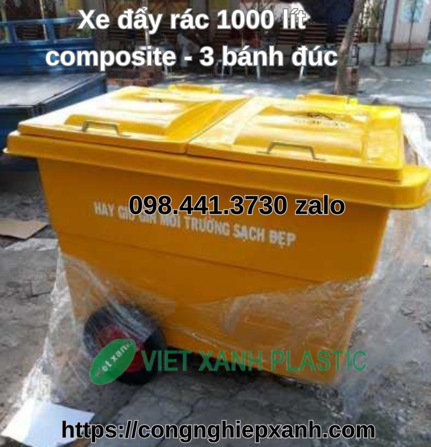 Xe đẩy rác 1000 lít nhựa composite – Việt Xanh Công Nghiệp