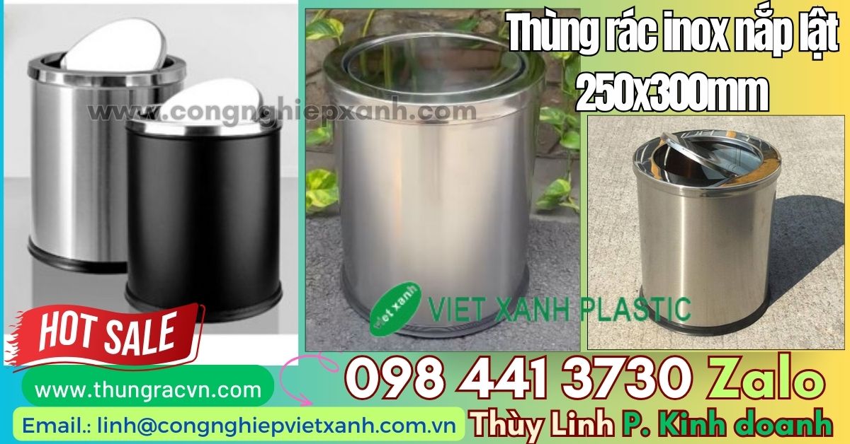 Thùng rác inox nắp lật 250x300mm – Việt Xanh Công Nghiệp